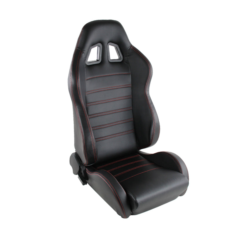 [Passenger Side]JDM PVC Leather BLACK Racing Seat w/Red Stitch Stripe ...